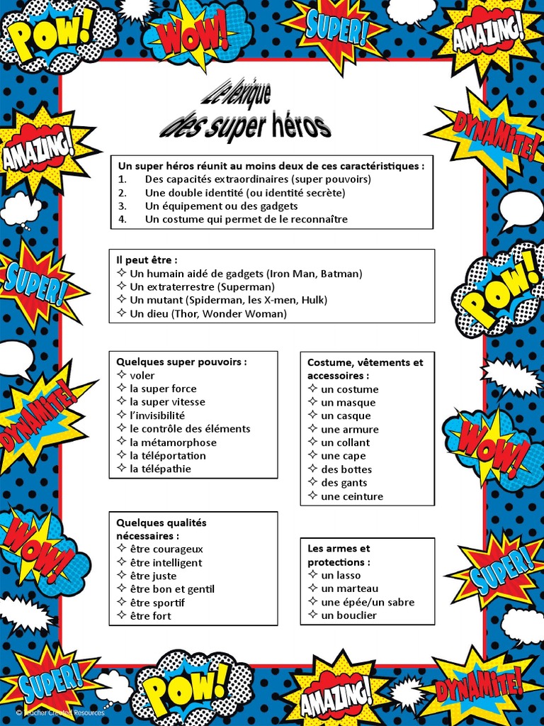 Lexique Relatif Aux Super Heros Liste de Vocabulaire - 105972 | PDF