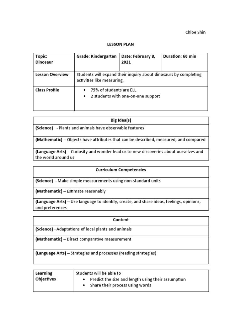 Dinosaur Lesson Plan | PDF | Lesson Plan | Education Theory
