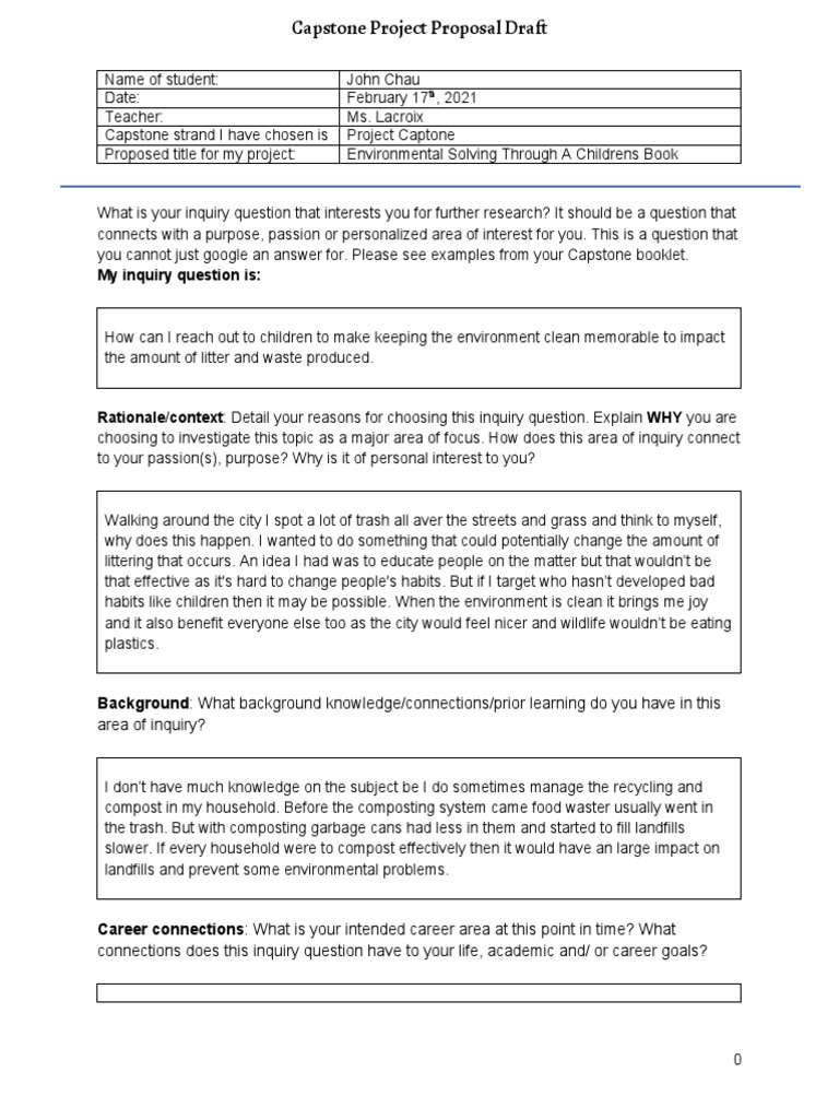 q3 Edited - Capstone Project Proposal Draft S | PDF | Mentorship | Inquiry