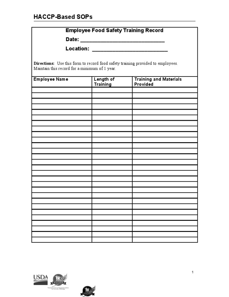 Employee Food Safety Training Record | PDF | Wellness Employee Food Safety Training Record | PDF | Wellness