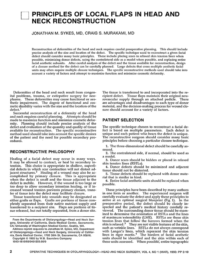 Principles of The Flaps in Head and Neck Reconstruction | PDF | Medical ...