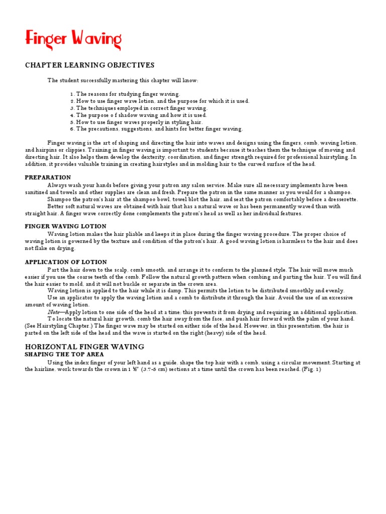 Finger Waving: Chapter Learning Objectives | PDF