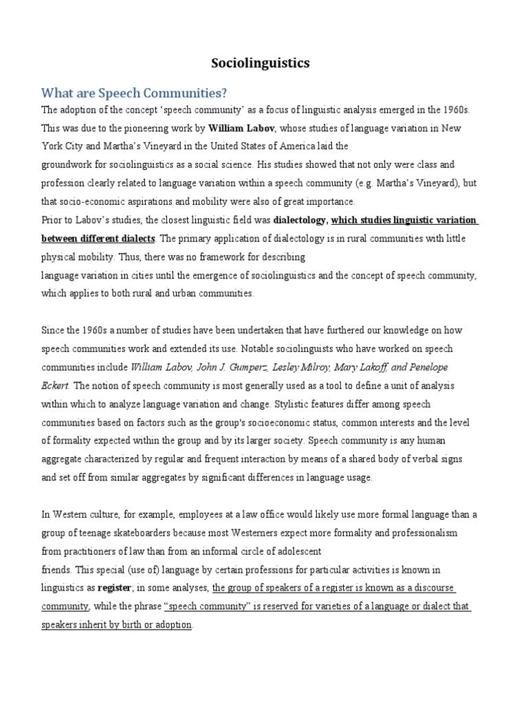 Understanding Speech Communities in Sociolinguistics | PDF ...