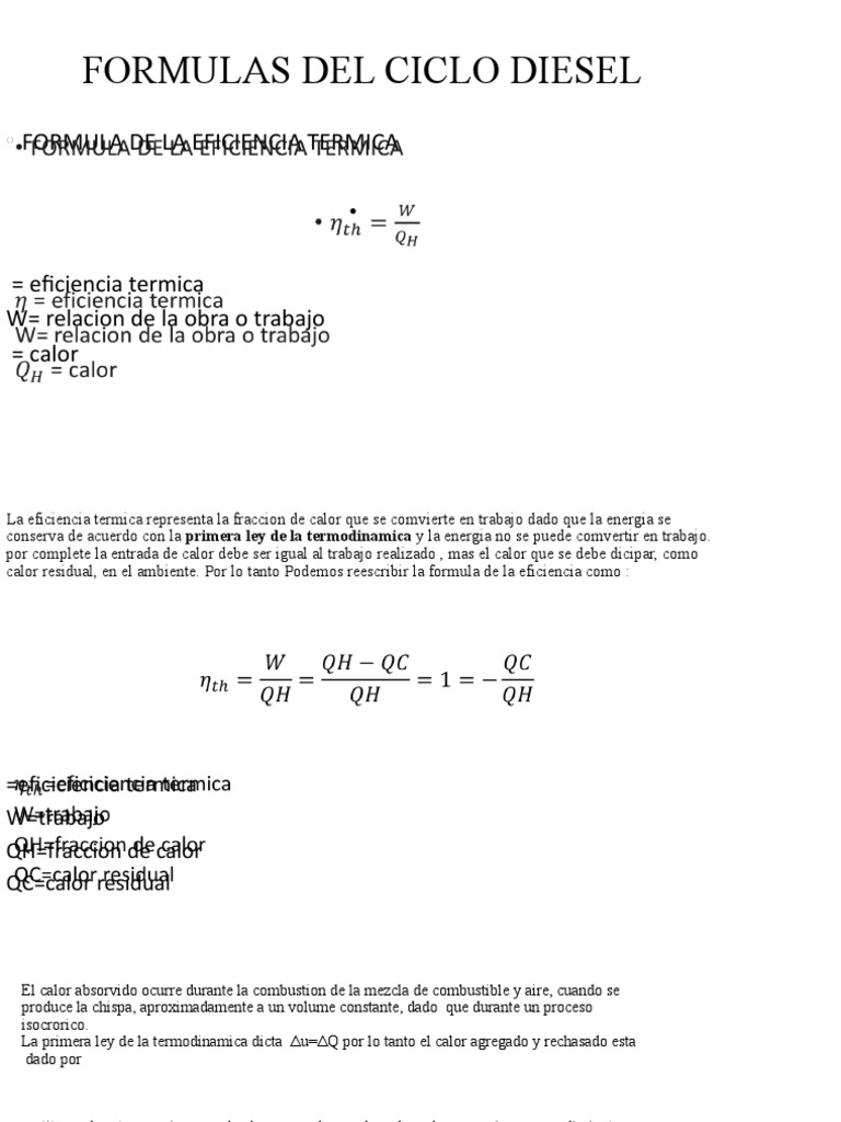 Formulas Del Ciclo Diesel | PDF