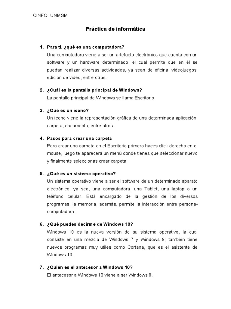 Práctica de Informática-Windows 10 | PDF