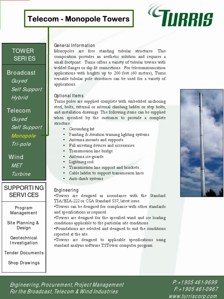 Telecom - Monopole Towers: Tower Series Broadcast | PDF | Specification ...