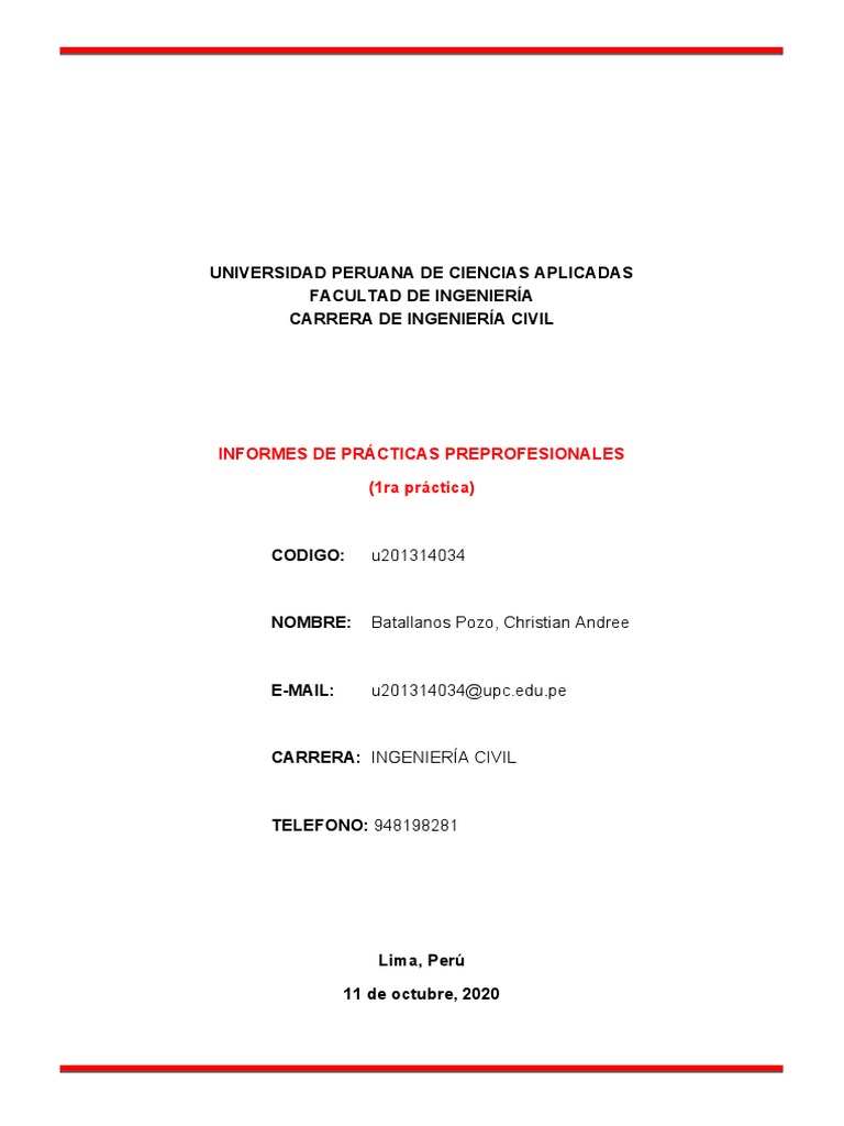 Informe de Practicas Preprofesionales | PDF | Presupuesto | Ingeniero civil