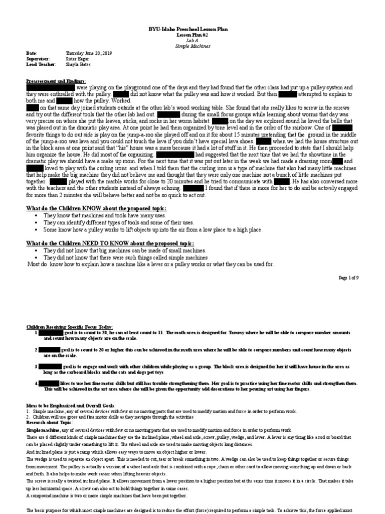 Lesson Plan On Simple Machines | PDF | Machines | Lever