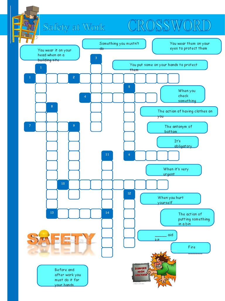 Safety at Work Crossword Crosswords Fun Activities Games Warmers ...