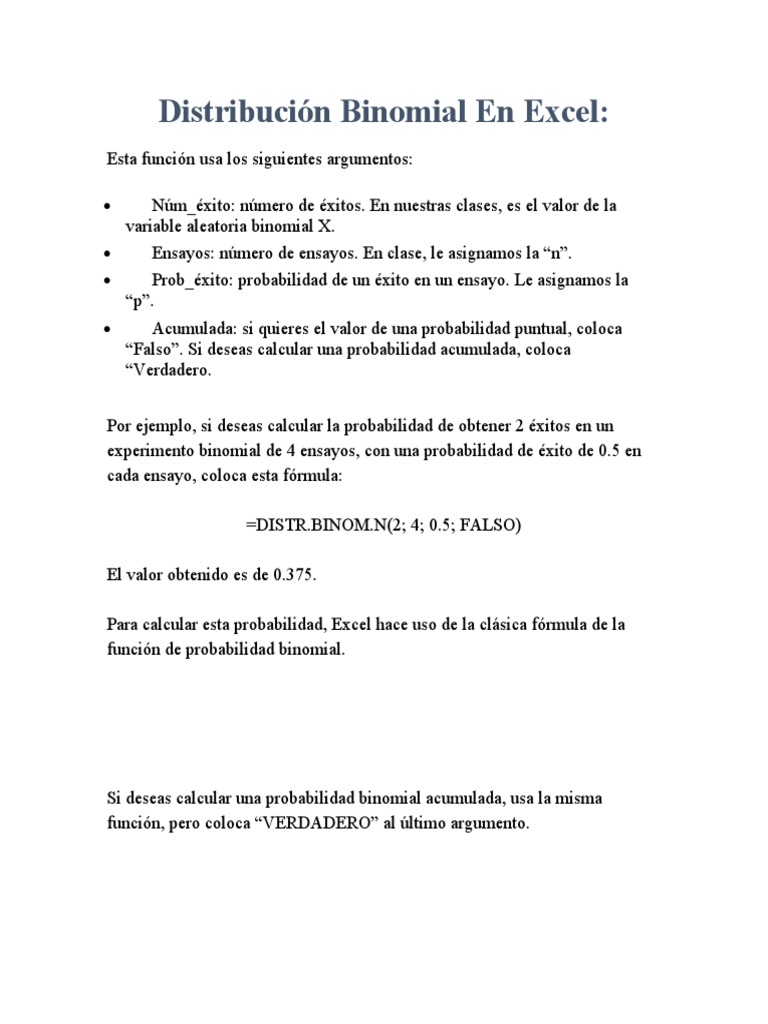 Distribución Binomial en Excel | PDF | Probabilidad | Variable aleatoria