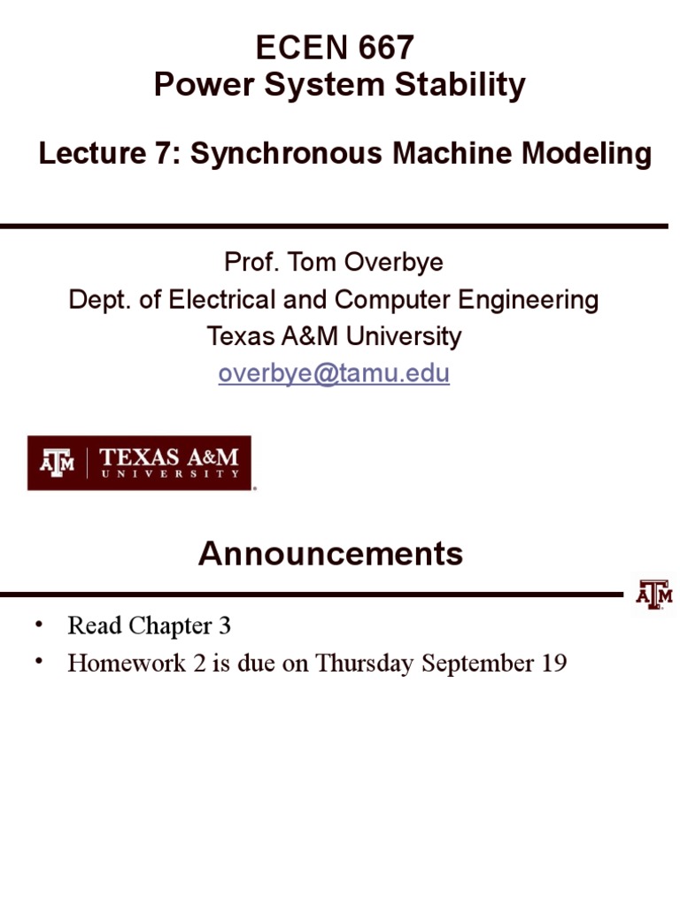Lecture 7 Synchronous Machine Modeling Pdf Steady State Electrical Network