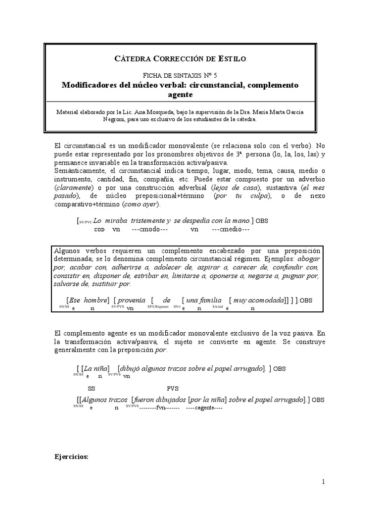 Ficha Circunstanciales Complemento Agente | PDF | Adverbio | Verbo