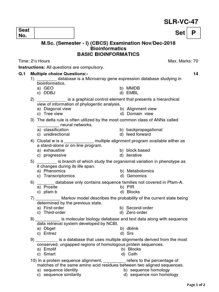 SLR-VC-47 P: Seat No. M.Sc. (Semester - I) (CBCS) Examination Nov/Dec ...