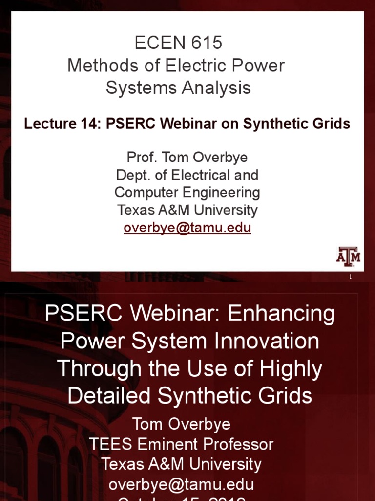 ECEN 615 Methods of Electric Power Systems Analysis: Lecture 14: PSERC ...