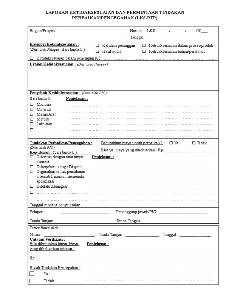 Form Laporan (LKS-PTP) | PDF