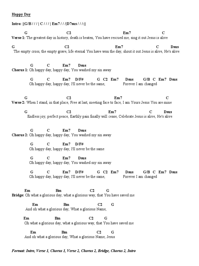 Happy Day (Chord Chart) (G) (Walker)