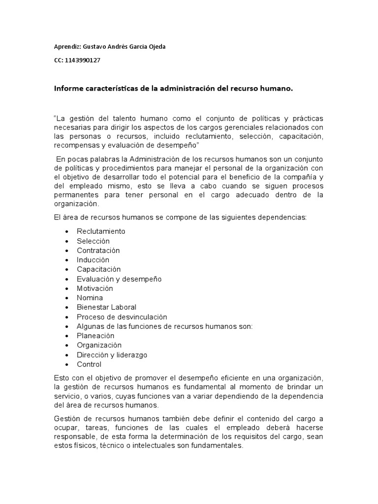 Informe RH | PDF | Gestión de recursos humanos | Empresas