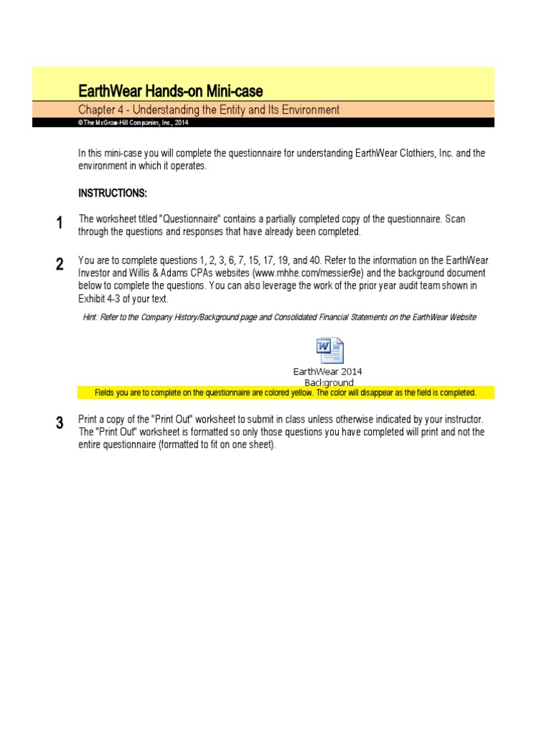 Earthwear Hands-On Mini-Case: Chapter 4 - Understanding The Entity and Its Environment | PDF ...