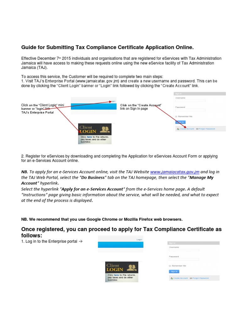Guide For Submitting TCC Application Online | PDF | Login | World Wide Web
