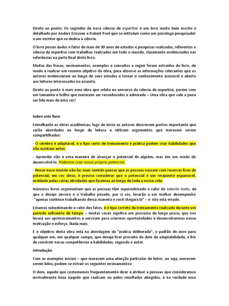 1insights From Peak by Anders Ericsson | PDF | Aprendizado | Conhecimento