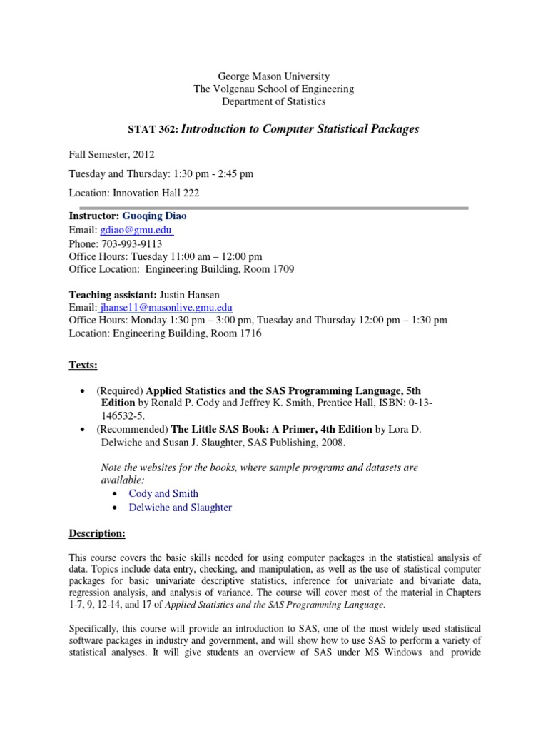 Intro to SAS for Stat Students | PDF | Sas (Software) | Statistics