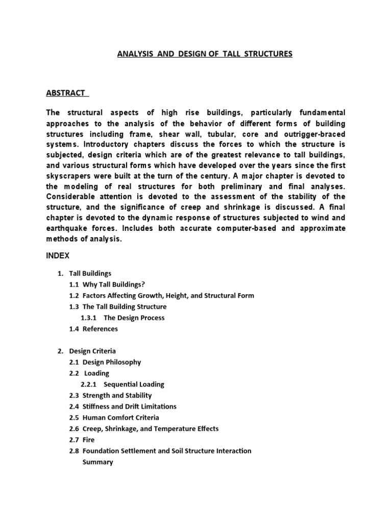 Analysis and Design of Tall Structures | PDF | Tower | Civil Engineering