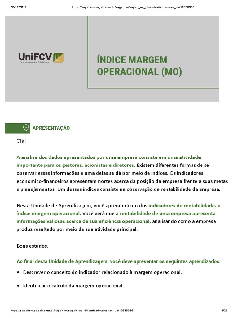 10 Indice Margem Operacional | PDF | Lucro antes de juros e Imposto de ...