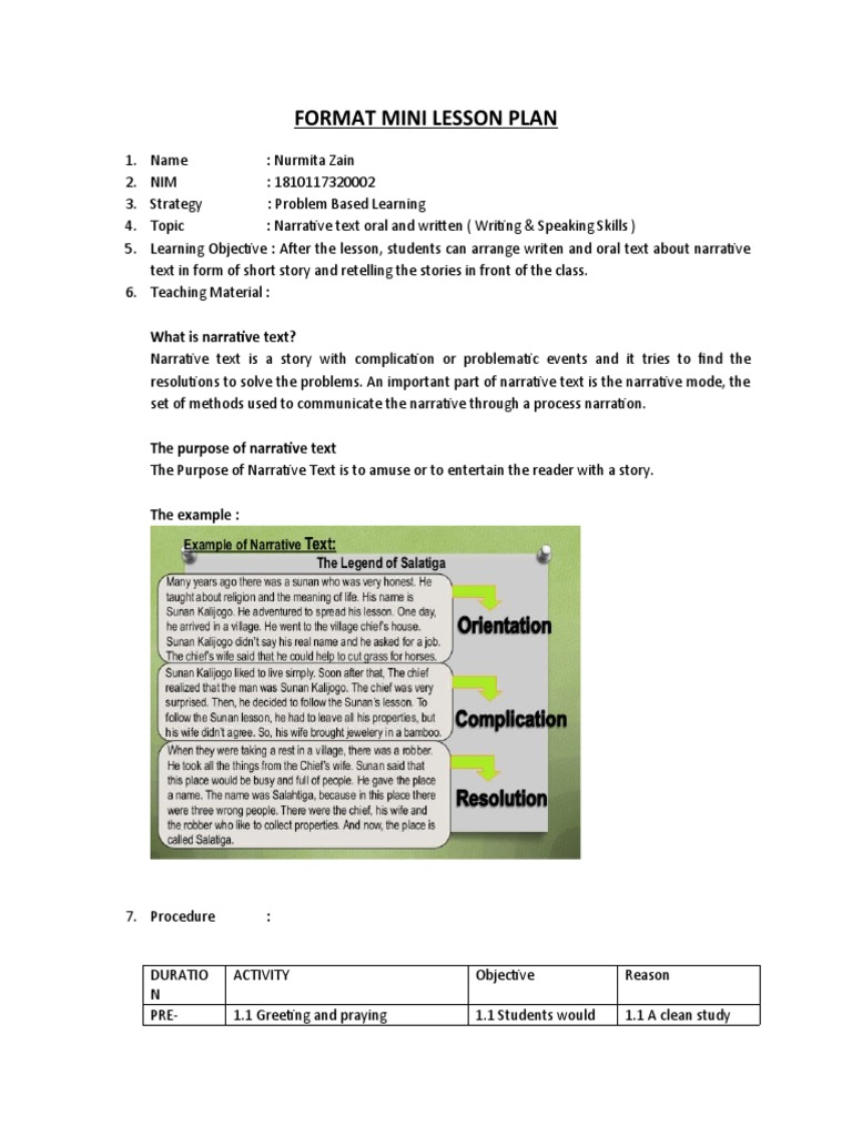 Format Mini Lesson Plan: What Is Narrative Text? | PDF | Narrative ...
