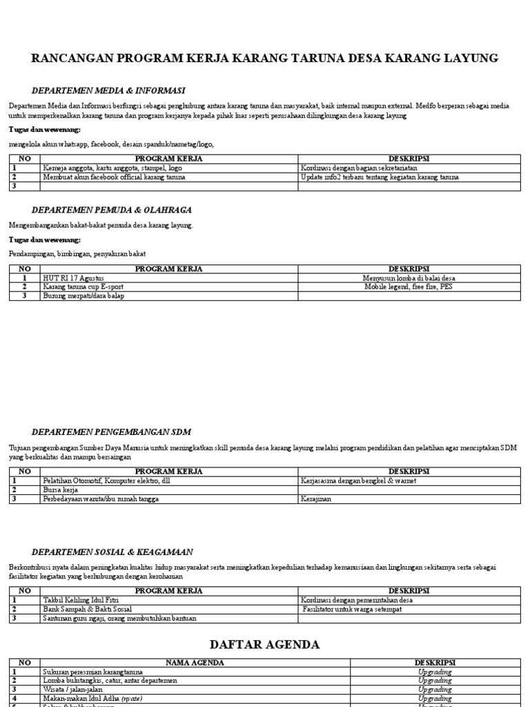 Rancangan Program Kerja Karang Taruna Desa Karang Layung | PDF