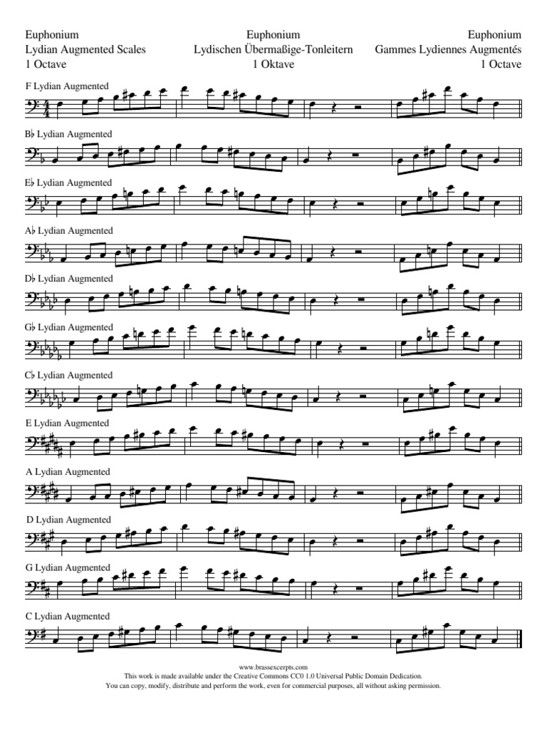 Lydian Augmented Scales - Euphonium (Bass Clef) - Lexcerpts | PDF ...