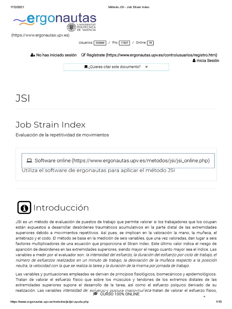 Método JSI - Job Strain Index | PDF | Salud y bienestar | Medicina
