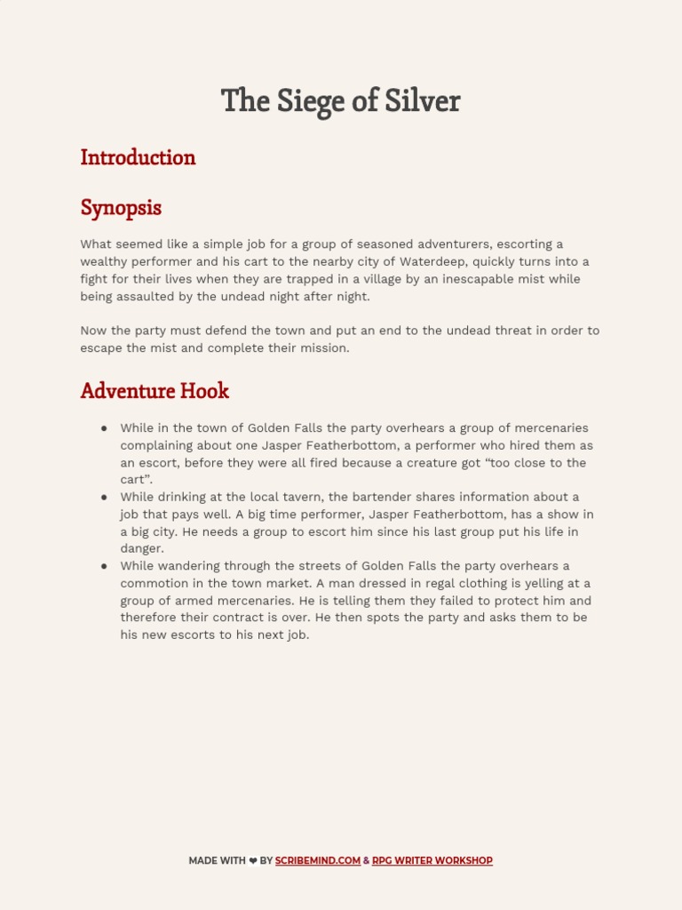 The Siege of Silver: Synopsis | PDF