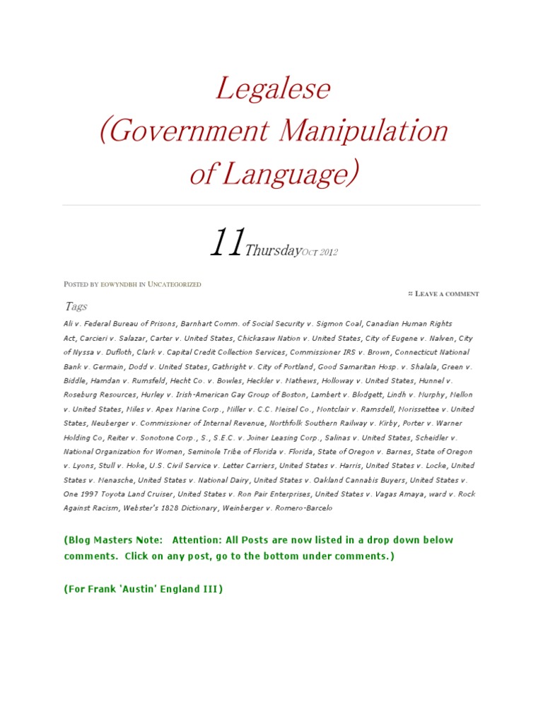 Legalese (Government Manipulation of Language) | PDF | Statutory ...