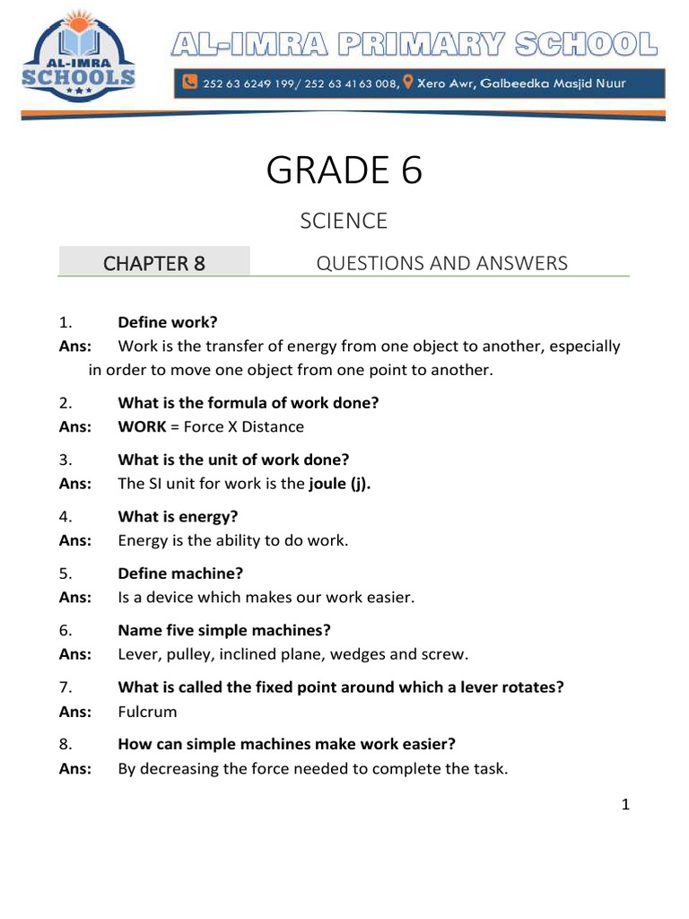 Grade 6 Unit 8 Question and Answers | PDF | Science & Mathematics