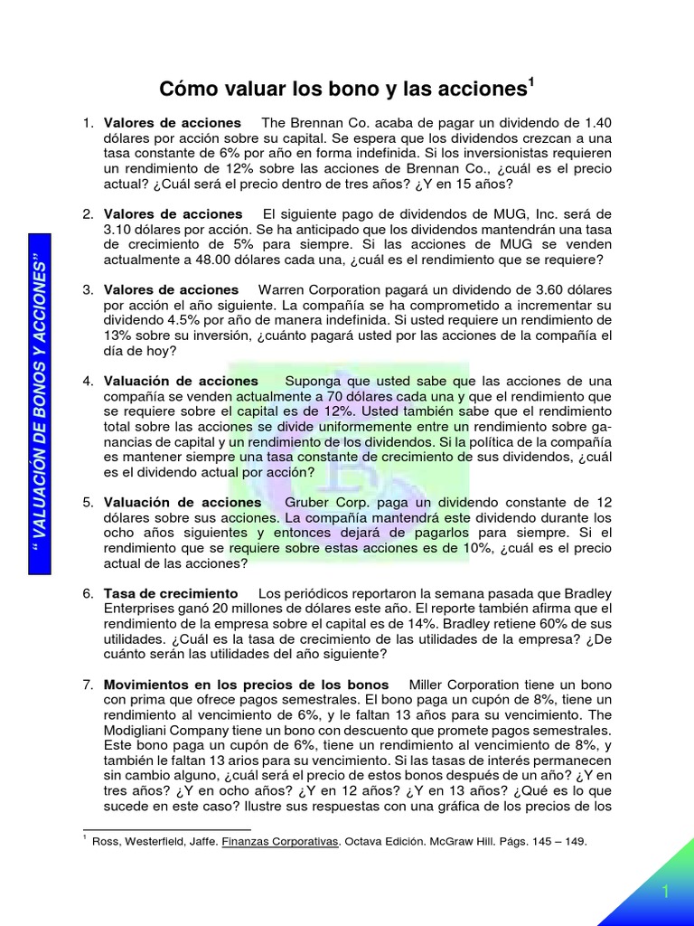 Valuación de Bonos y Acciones | PDF | Compartir (Finanzas) | Valores (Finanzas)