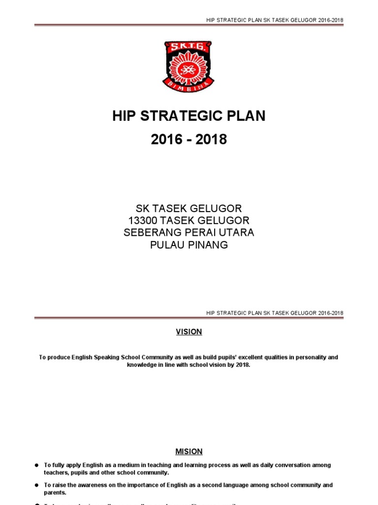 Hip Strategic Plan 2016 - 2018: SK Tasek Gelugor 13300 Tasek Gelugor Seberang Perai Utara Pulau ...