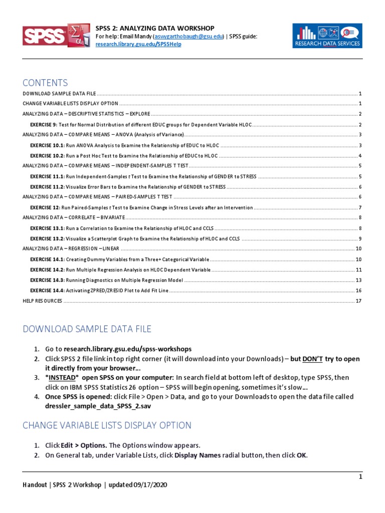 Spss2 Workshop Handout 20200917 Pdf Correlation And Dependence Dependent And Independent