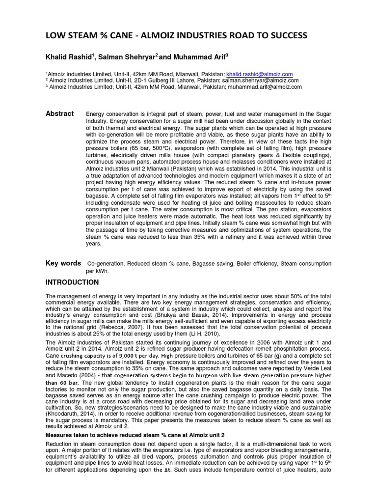 Low Steam Cane - Almoiz Industries Road To Success | PDF | Steam ...