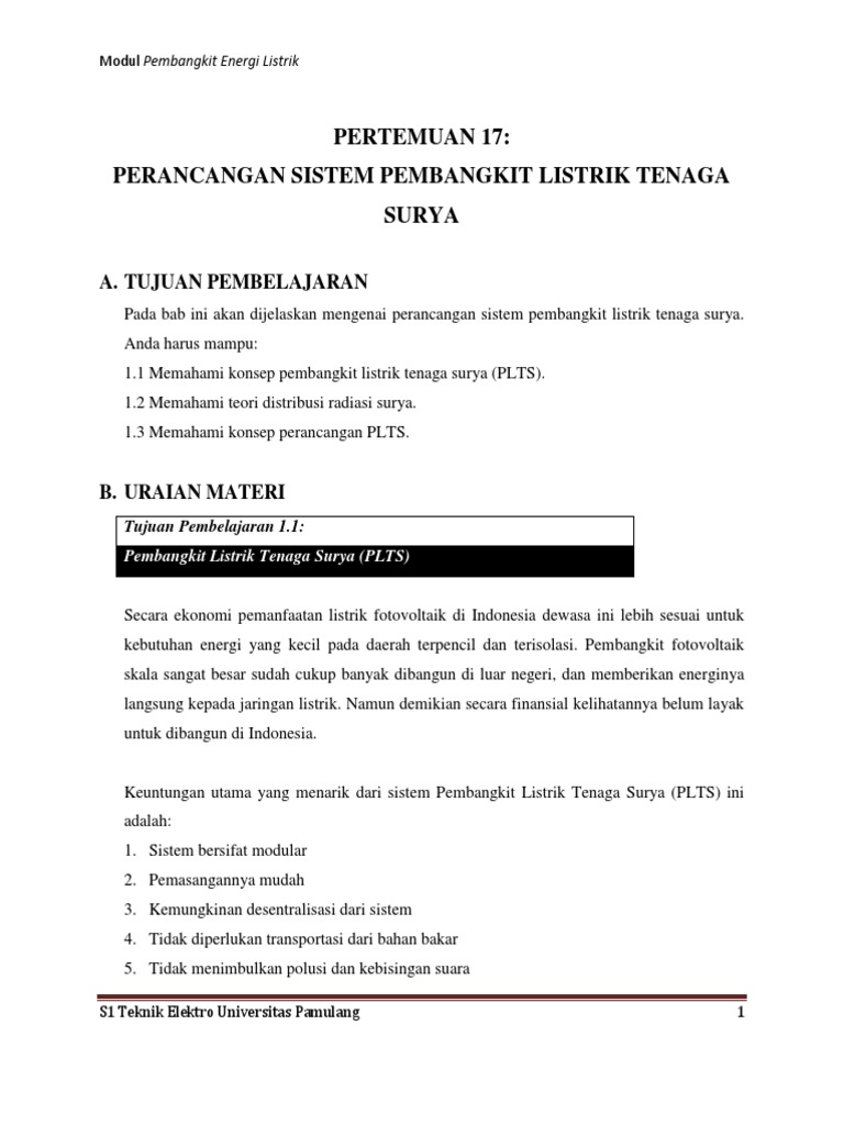 Perancangan Sistem Pembangkit Listrik Tenaga Surya | PDF Perancangan Sistem Pembangkit Listrik Tenaga Surya | PDF