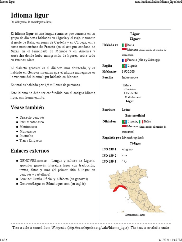 Idioma Ligur | PDF | Mónaco | Lenguas de Europa
