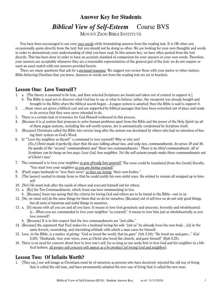 Biblical View of Self-Esteem: Course BVS | PDF | Ten Commandments | Bible