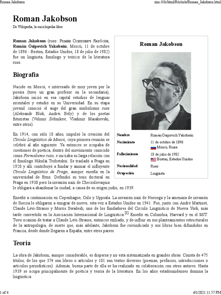 Biografía de Roman Jakobson | PDF | Comunicación humana | Lingüística