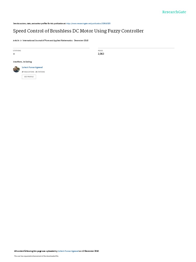 Speed Control of Brushless DC Motor Using Fuzzy Controller | PDF ...