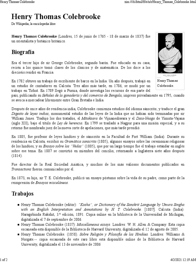 Henry Thomas Colebrooke: Orientalista y Botánico | PDF | sánscrito ...