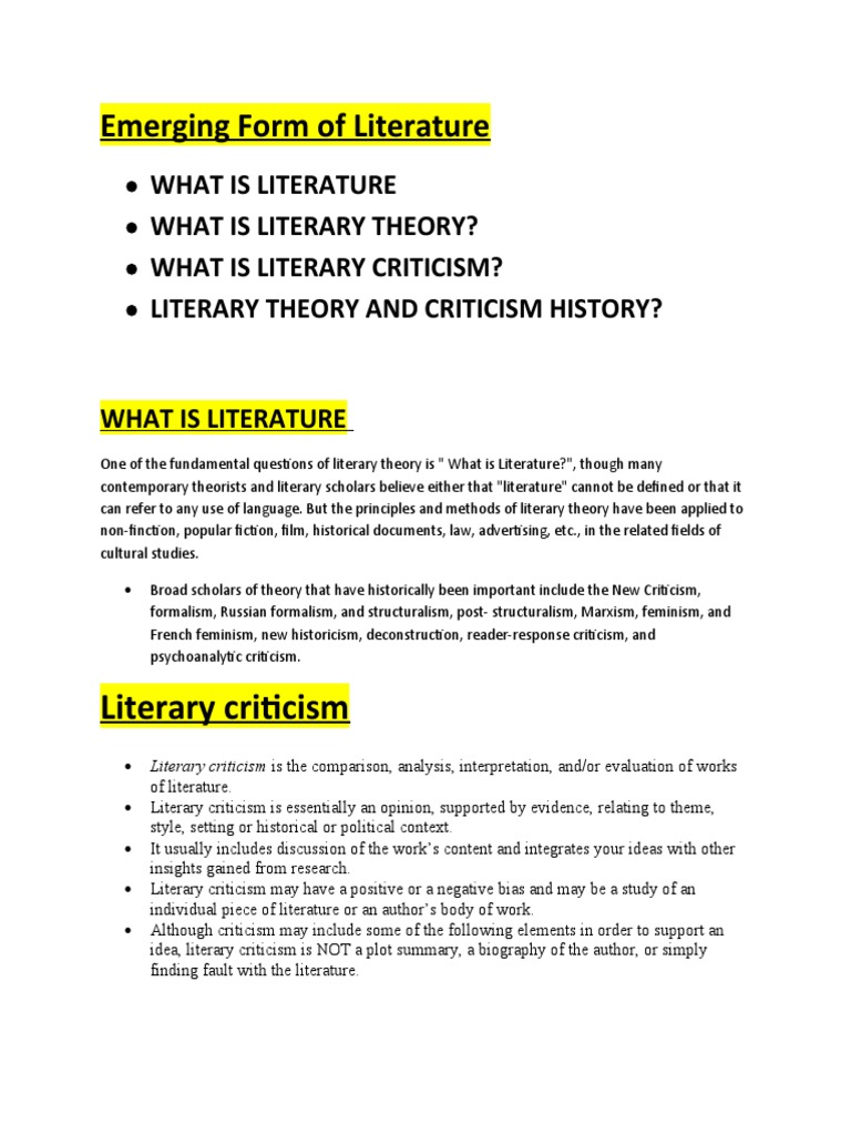 Overview of Literary Theory and Criticism | PDF | Literary Theory ...