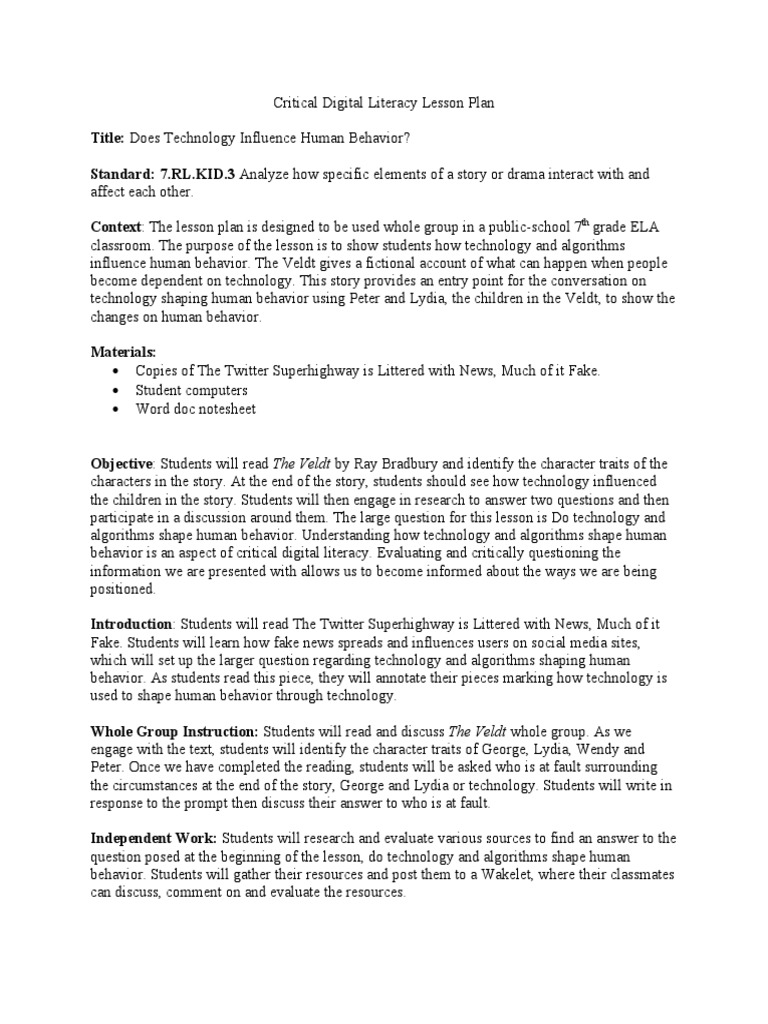 Critical Digital Literacy Lesson Plan | PDF | Lesson Plan | Behavior