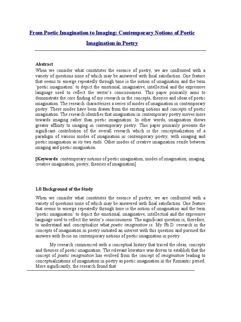 Modes of Imagination in Contemporary Poetry | PDF | Imagination | Poetry