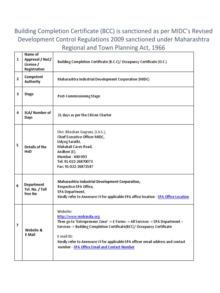 Building Completion Certificate Midc | PDF