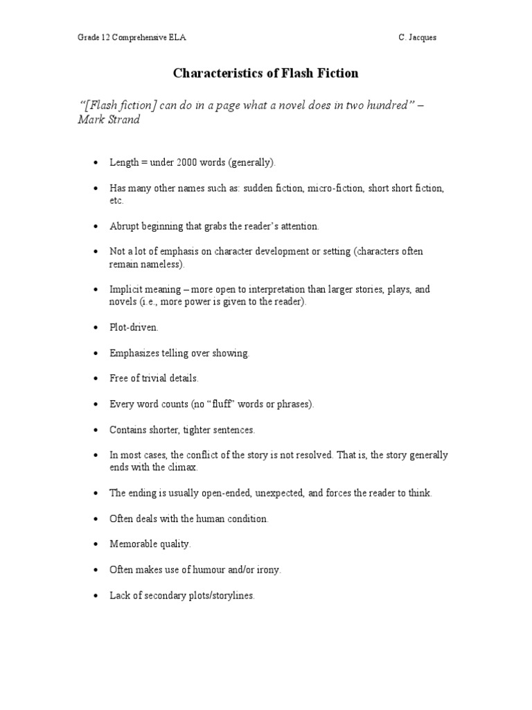 Characteristics of Flash Fiction: " (Flash Fiction) Can Do in A Page ...