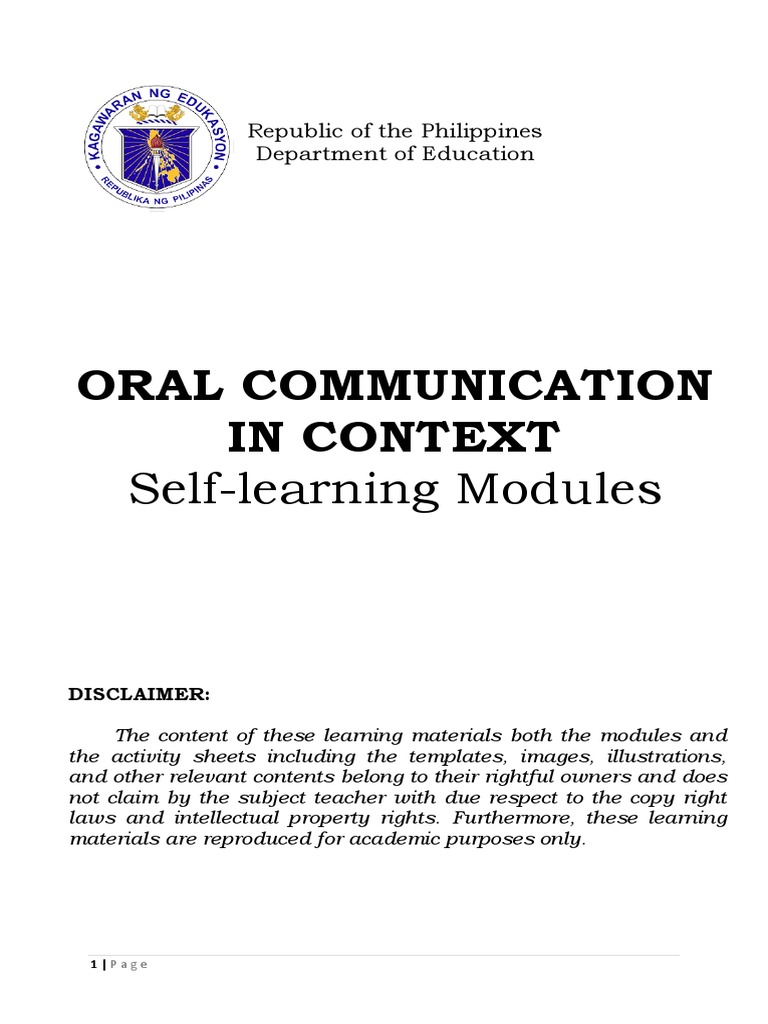Oral Communication in Context: Self-Learning Modules | PDF | Persuasion ...
